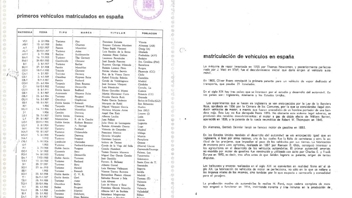 Este histórico documento revela cuál fue el primer coche matriculado en ...